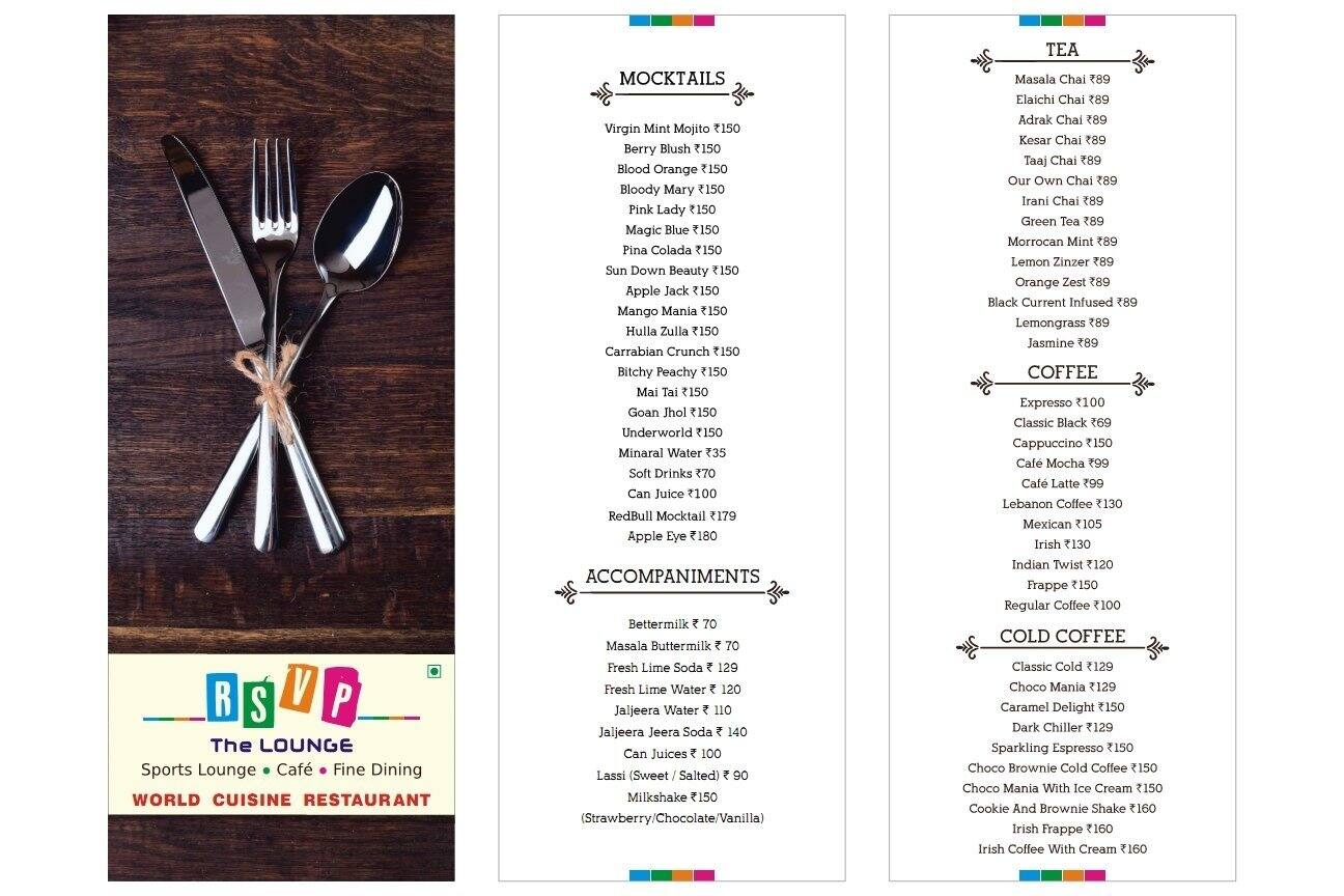 Menu at RSVP- Ristorante, Vadodara, Ground Floor PTSI Building