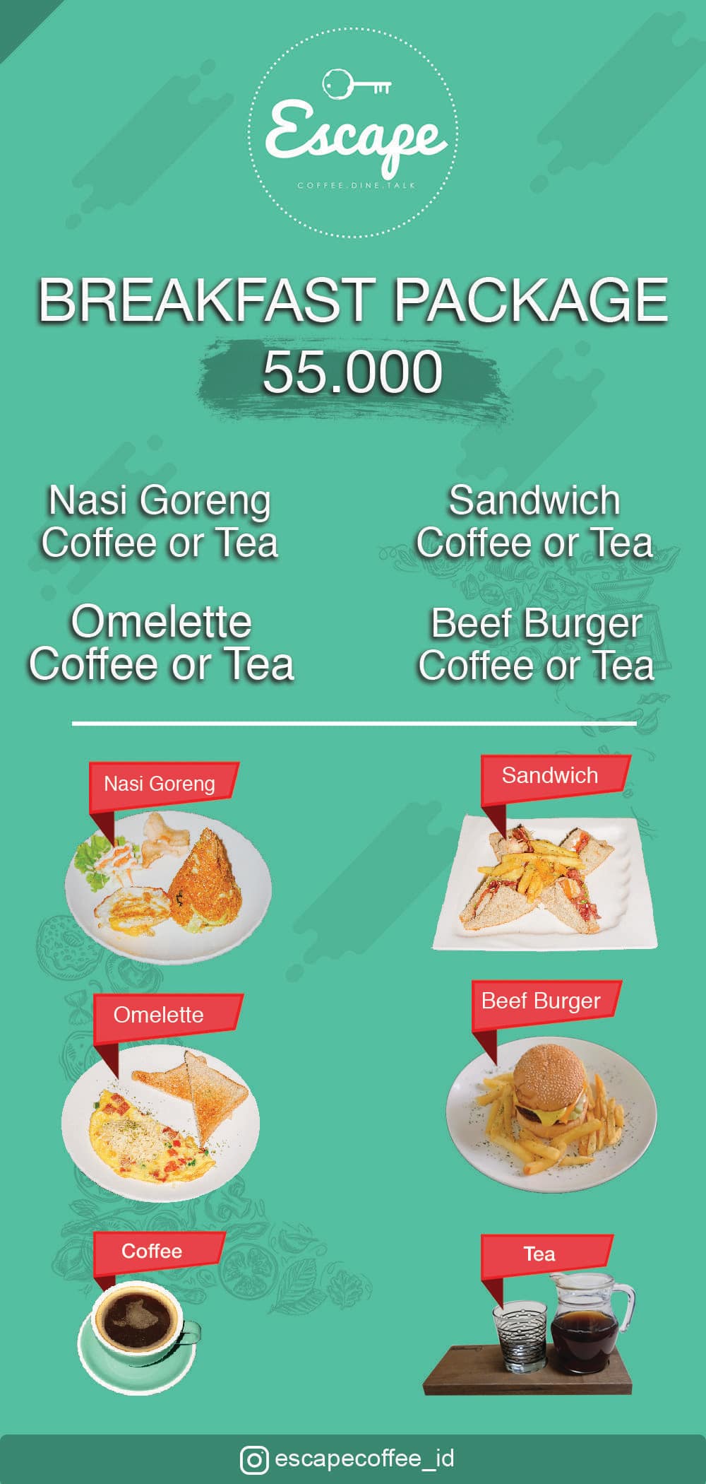 Menu at Escape Coffee cafe, Jakarta, Jl. Darmawangsa Raya No. 42