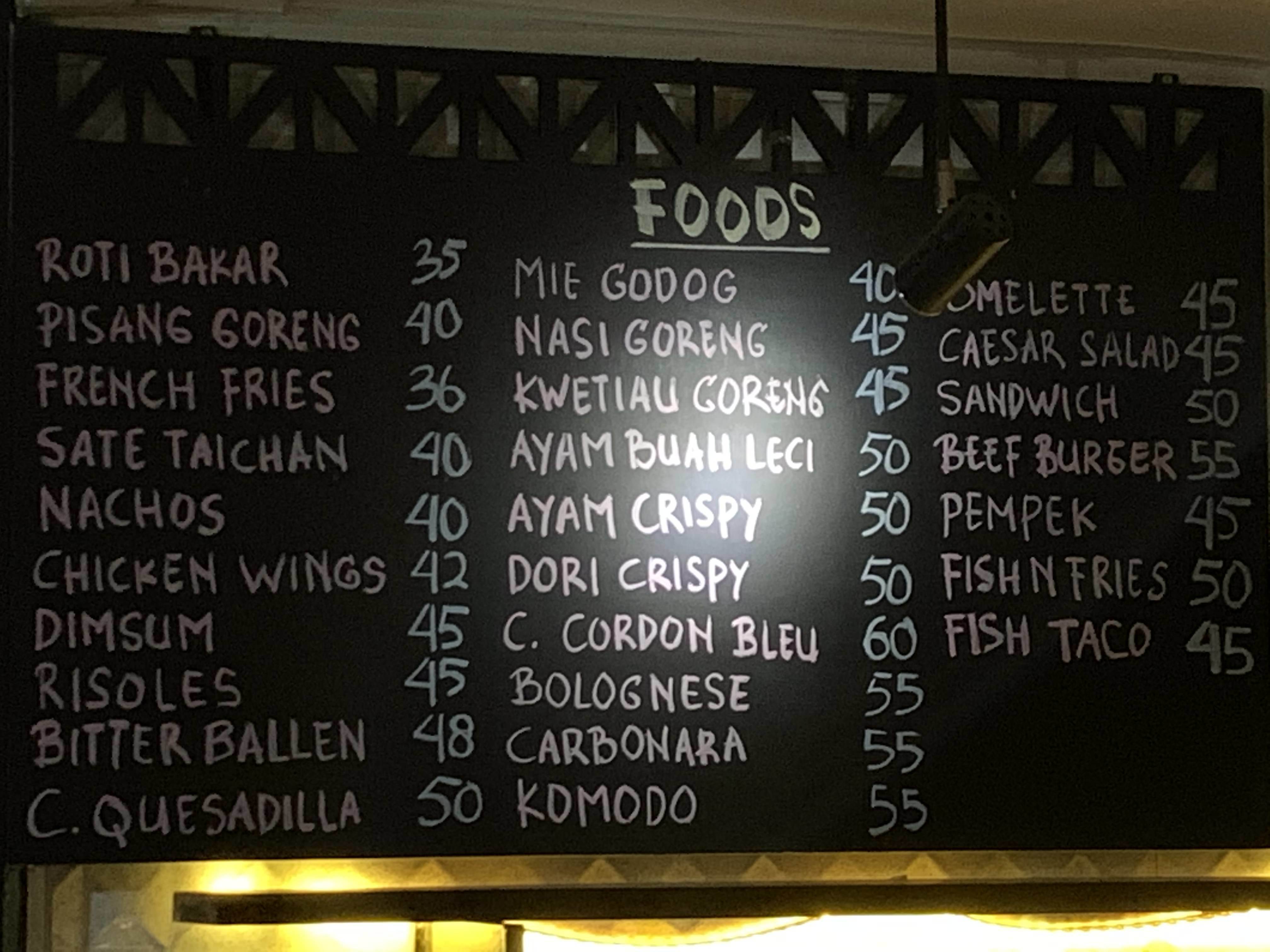 Menu at Escape Coffee cafe, Jakarta, Jl. Darmawangsa Raya No. 42