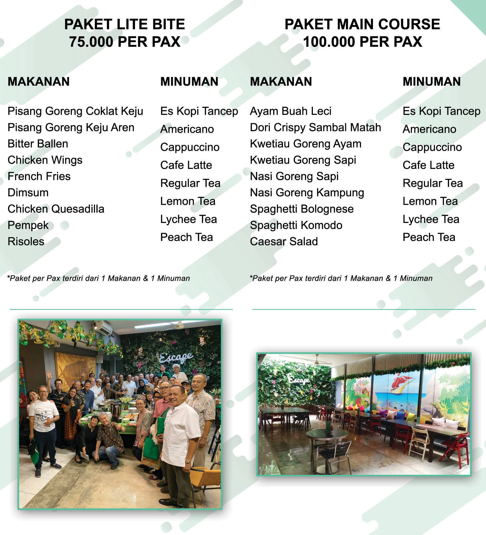 Menu at Escape Coffee cafe, Jakarta, Jl. Darmawangsa Raya No. 42