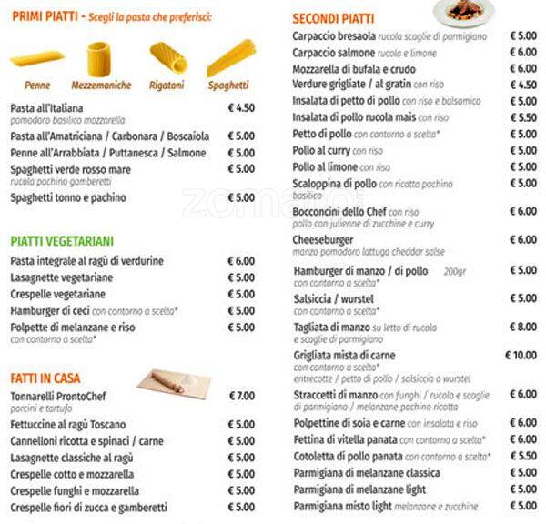 Menu at Pronto Chef pizzeria, Rome