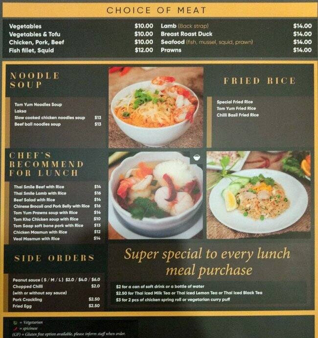 Menu at Tommy Thai Smile restaurant, West Ryde