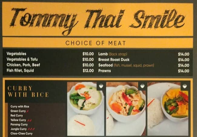 Menu at Tommy Thai Smile restaurant, West Ryde