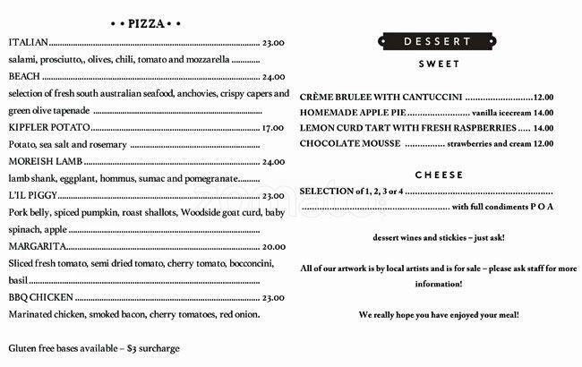 Menu at Lickerish pub & bar, Semaphore