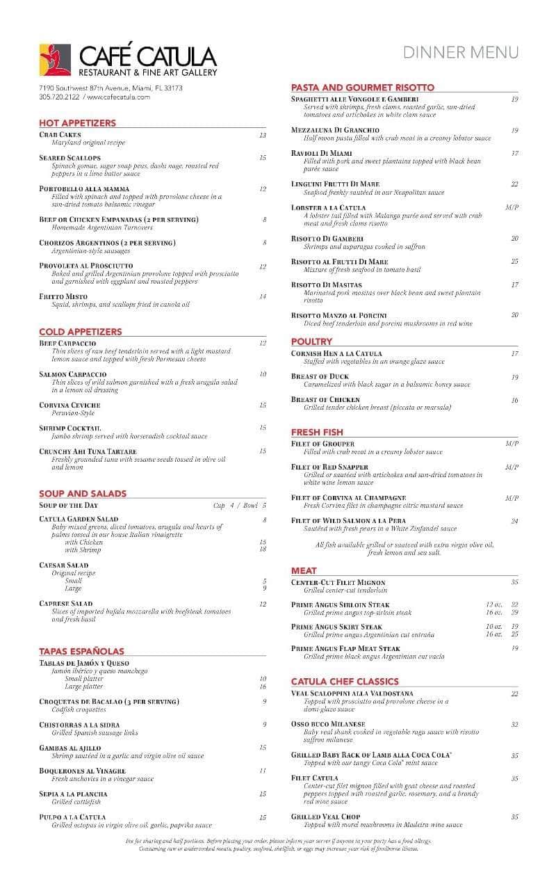 Menu at Café Catula pub & bar, Miami