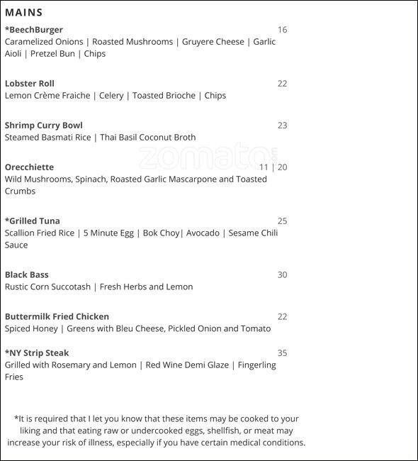 Menu at American Beech pub & bar, Greenport