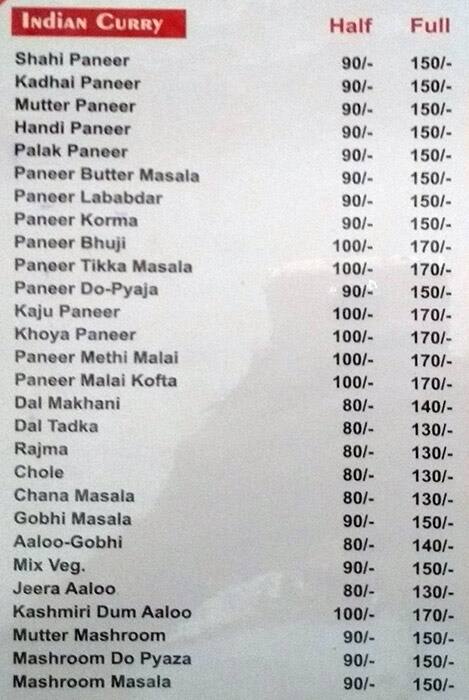 Menu at Shri Kanha Restaurant, New Delhi