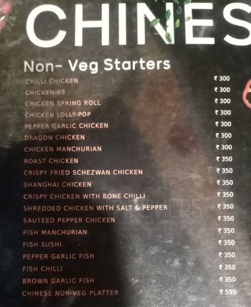 Menu at Pitchers, Bhopal