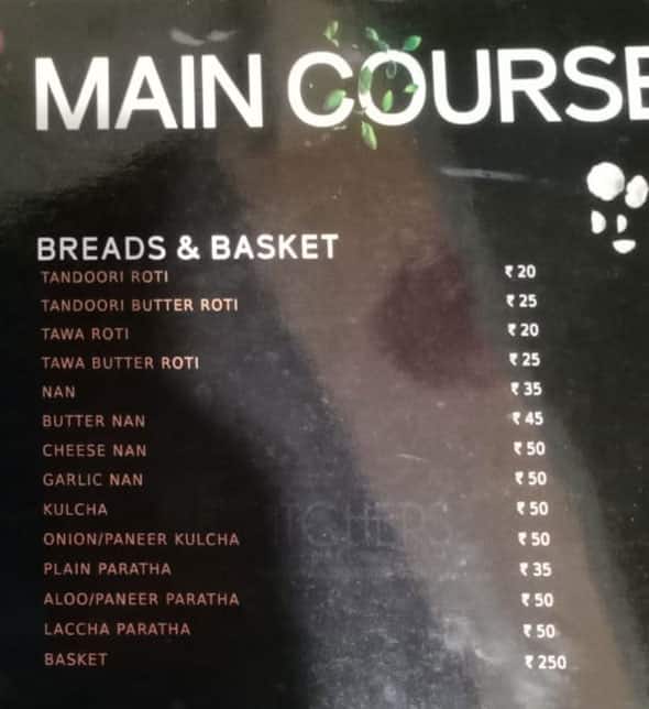 Menu at Pitchers, Bhopal