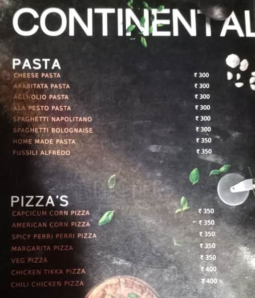 Menu at Pitchers, Bhopal