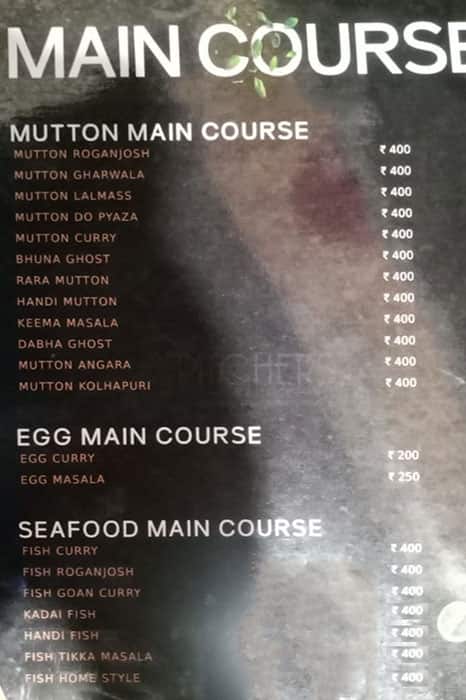 Menu at Pitchers, Bhopal