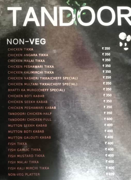 Menu at Pitchers, Bhopal