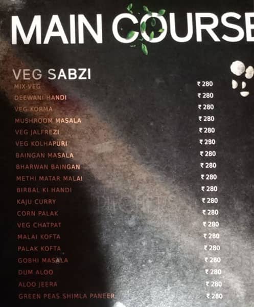 Menu at Pitchers, Bhopal