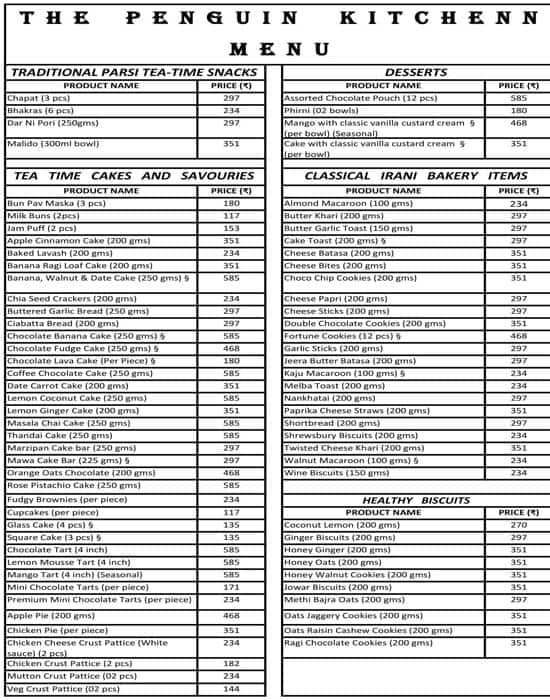 Menu of The Penguin Kitchenn, Grant Road, Mumbai