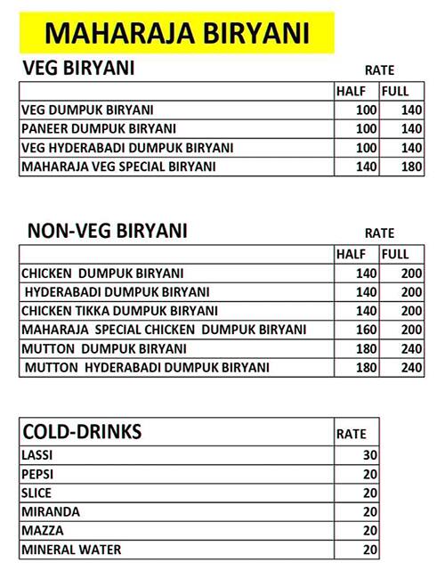 Menu of Maharaja Biryani, Wakad, Pune