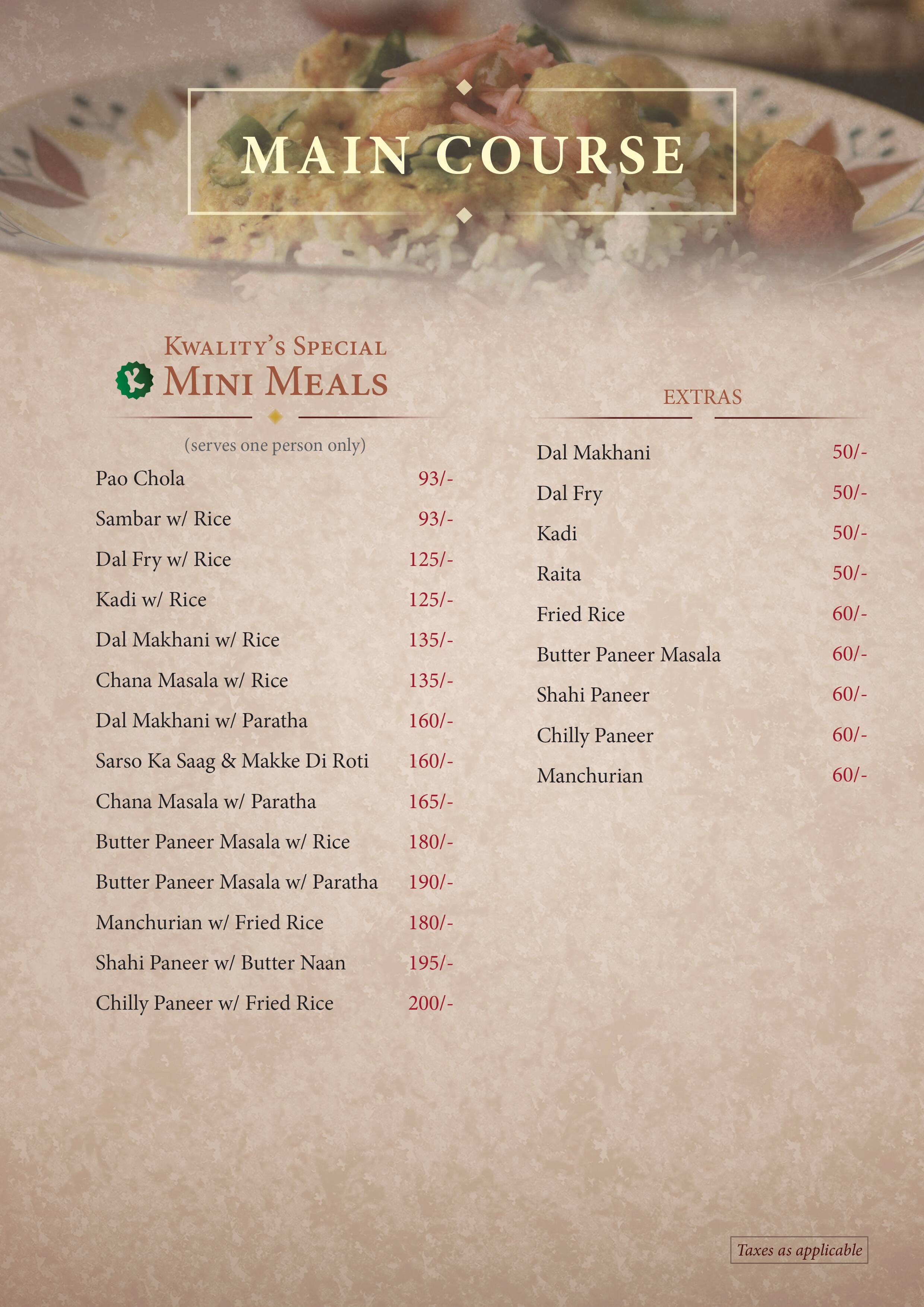 Menu at Kwality Restaurant, Bhopal