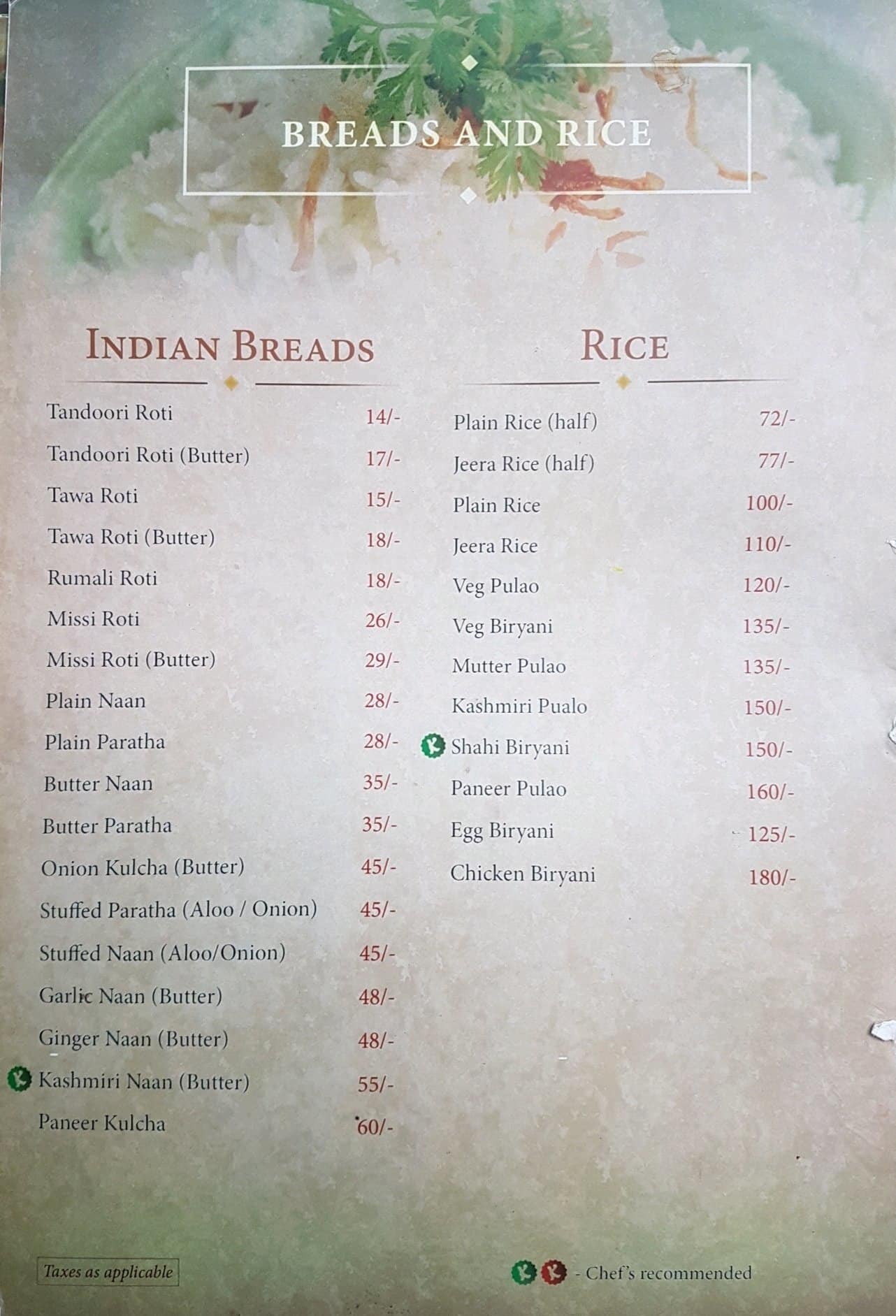 Menu at Kwality Restaurant, Bhopal