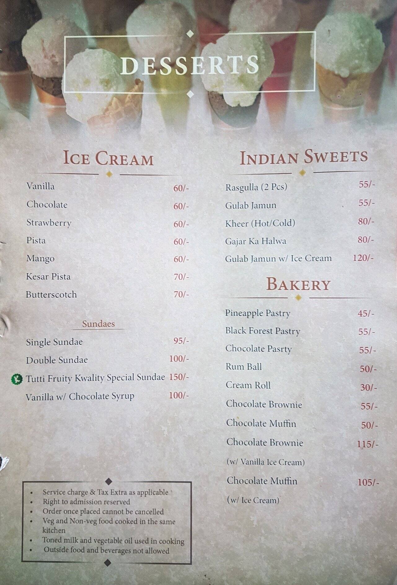 Menu at Kwality Restaurant, Bhopal