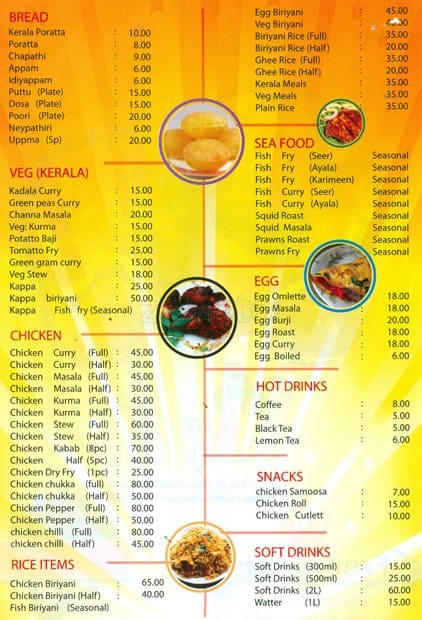 Menu at Kerala Kitchen, Bengaluru, 2J42+25P