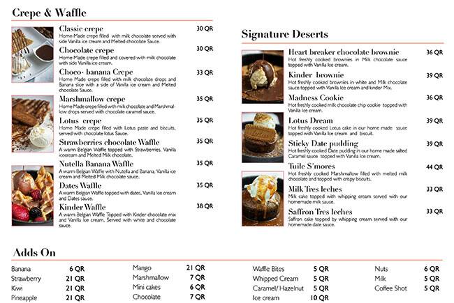 Menu at Tuile Coffee Shop - Villaggio Mall cafe, Doha