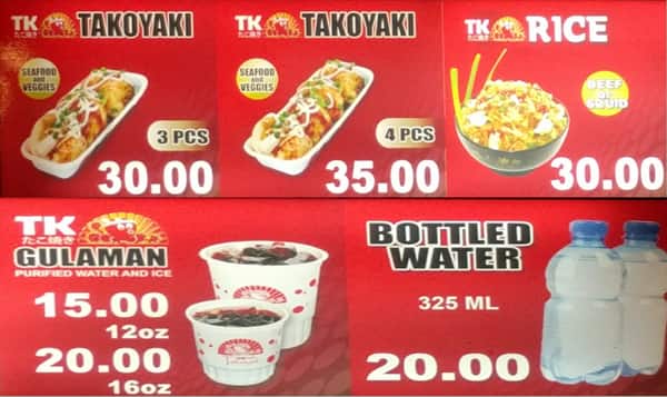 Menu at TK Takoyaki, Philippines