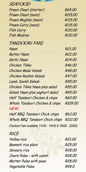 Menu at Bibis Kitchen restaurant, Cape Town
