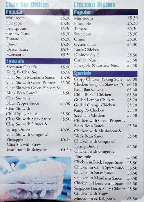 Menu at Yan Yan Chinese Take Away cafe, Glasgow