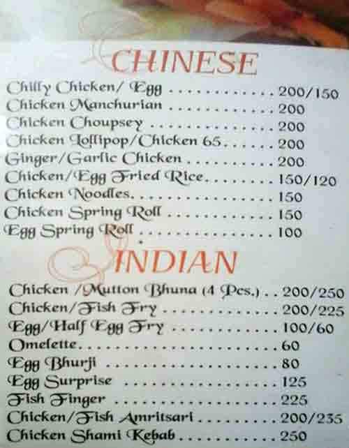 Menu at Hotel Tasalli, Indore