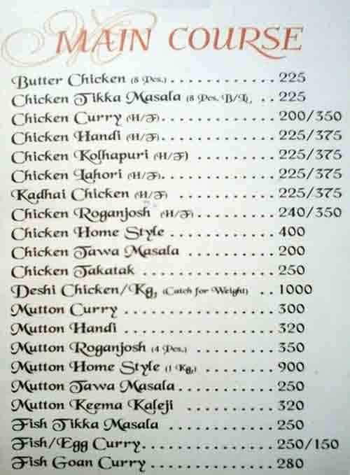 Menu at Hotel Tasalli, Indore