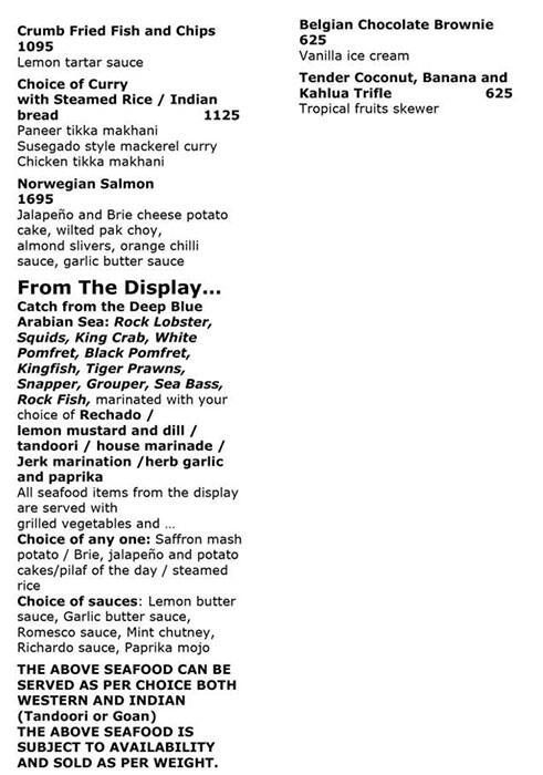 Menu at Susegado, Cavelossim, The St. Regis Goa Resort Mobor