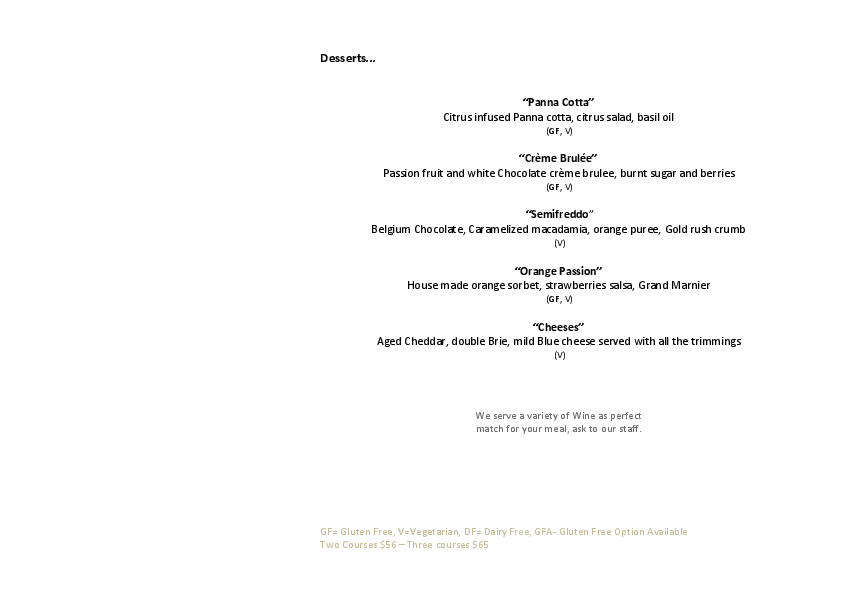 Menu at Three Founders restaurant, Creswick