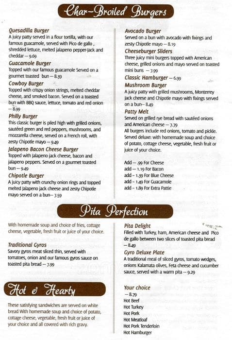 Menu at Skyview Restaurant, Berwyn