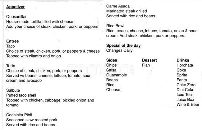 Menu at Los Dos Mexican Cuisine restaurant, Downers Grove