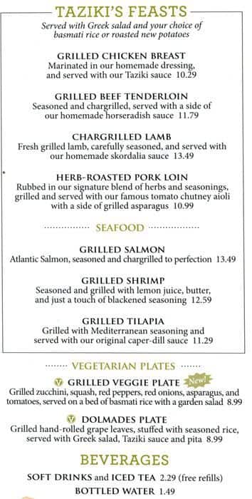 Menu at Taziki's Mediterranean Cafe - Northglenn, Northglenn, 100 E ...