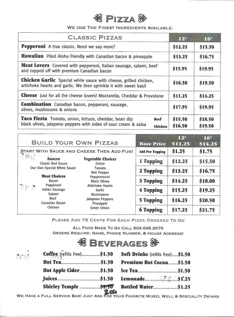 Menu at Springdale Pub, Corbett