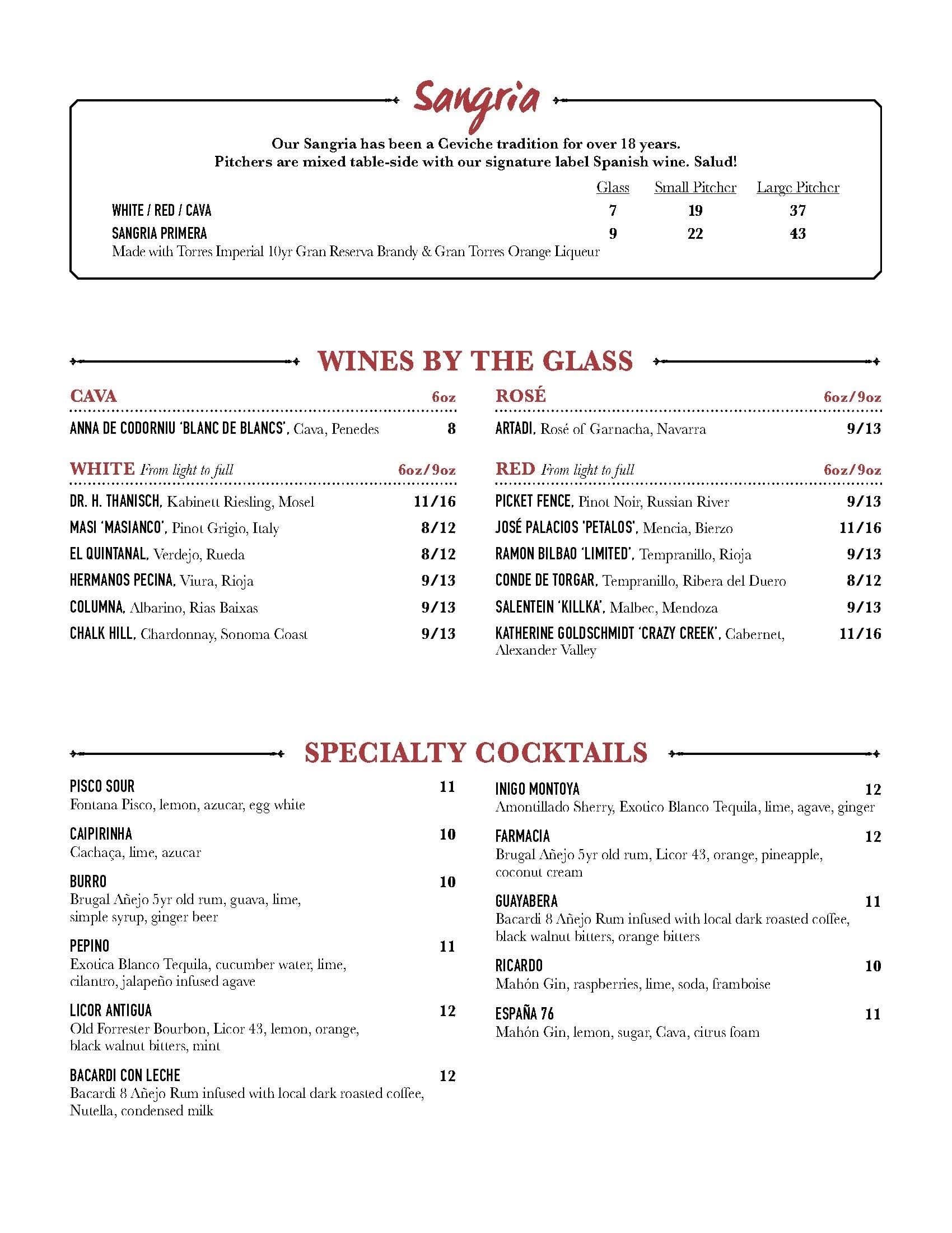 Menu at Ceviche Tapas Orlando pub & bar, Orlando, 125 W Church St
