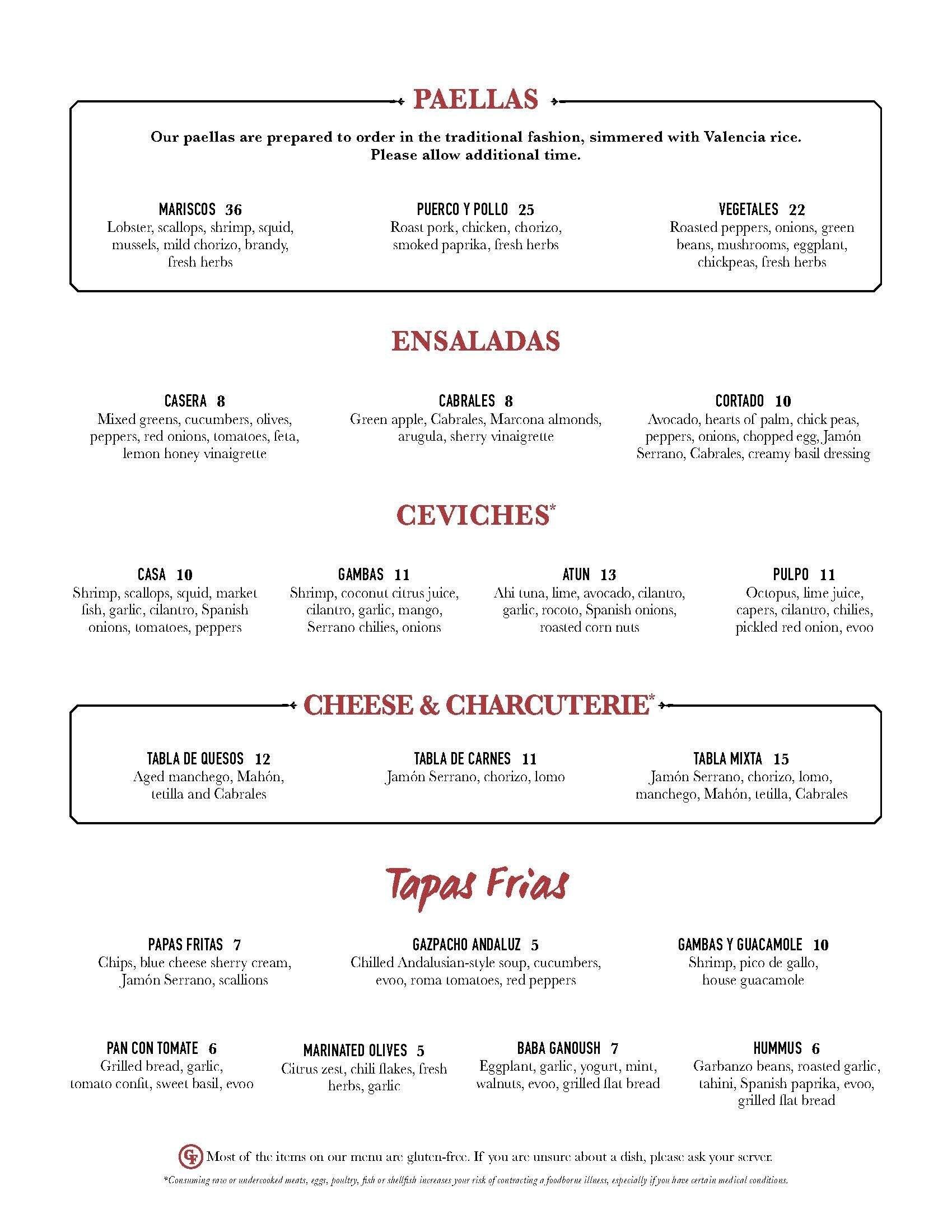 Menu at Ceviche Tapas Orlando pub & bar, Orlando, 125 W Church St