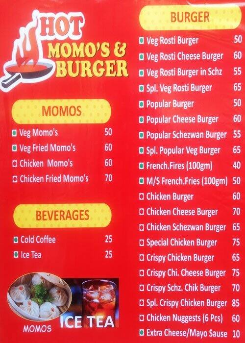 Menu at Hot Momo's And Burger, Pune