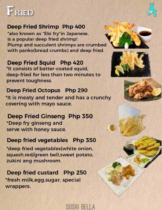 Menu at SUSHI BELLA restaurant, Makati