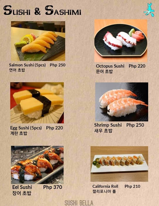 Menu at SUSHI BELLA restaurant, Makati