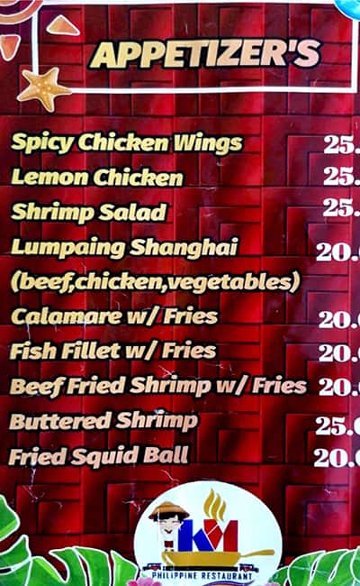 Menu at (KMP)Kevin Mercado Philippine Restaurant, Ras Al-Khaimah