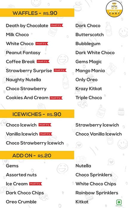 Menu of Waffle Cart, Peelamedu, Coimbatore