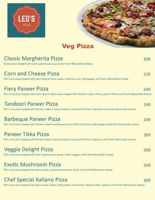 Menu of Leo s Pizza Airoli Navi Mumbai