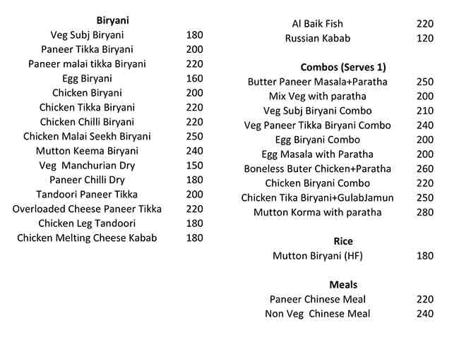 Menu of Farmaaish-E-Biryani, Mazgaon, Mumbai