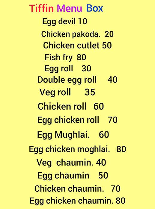Menu of Tiffin Box, Chinar Park, Kolkata