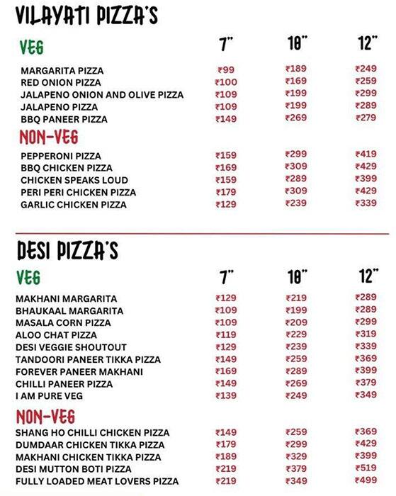 Menu of Vinci Da Pizza, Satyaniketan, New Delhi