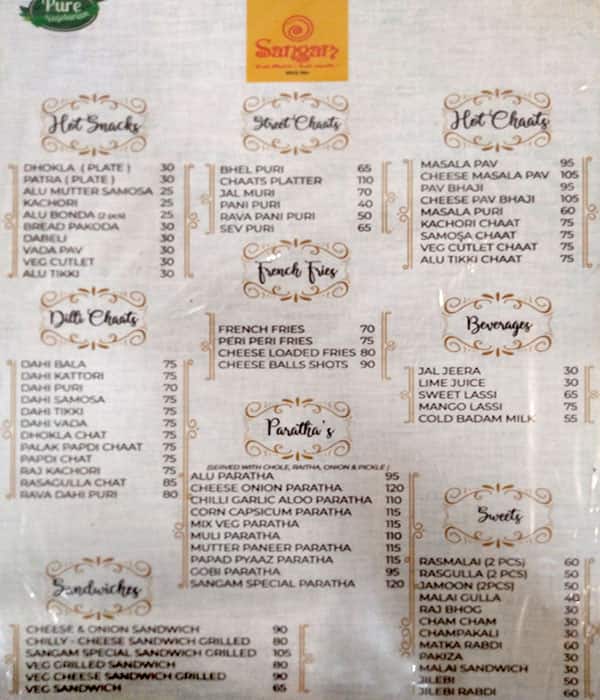 Menu of Sangam Sweets - Since 1964, KR Puram, Bangalore