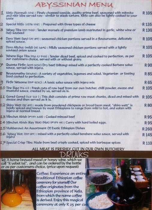 Menu at Alpine Restaurant, Randburg