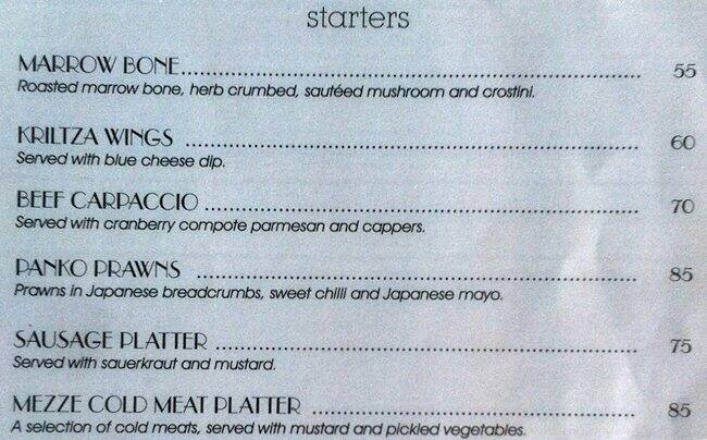 Menu at Alpine Restaurant, Randburg