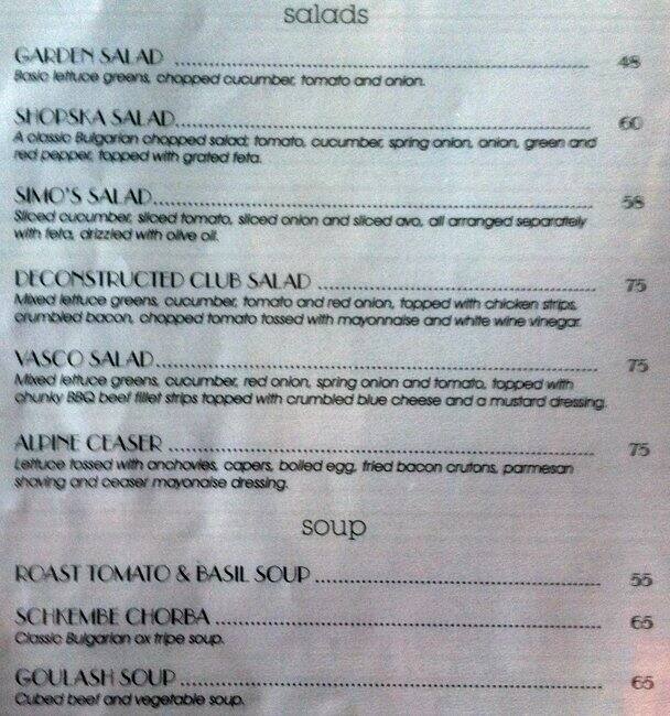 Menu at Alpine Restaurant, Randburg